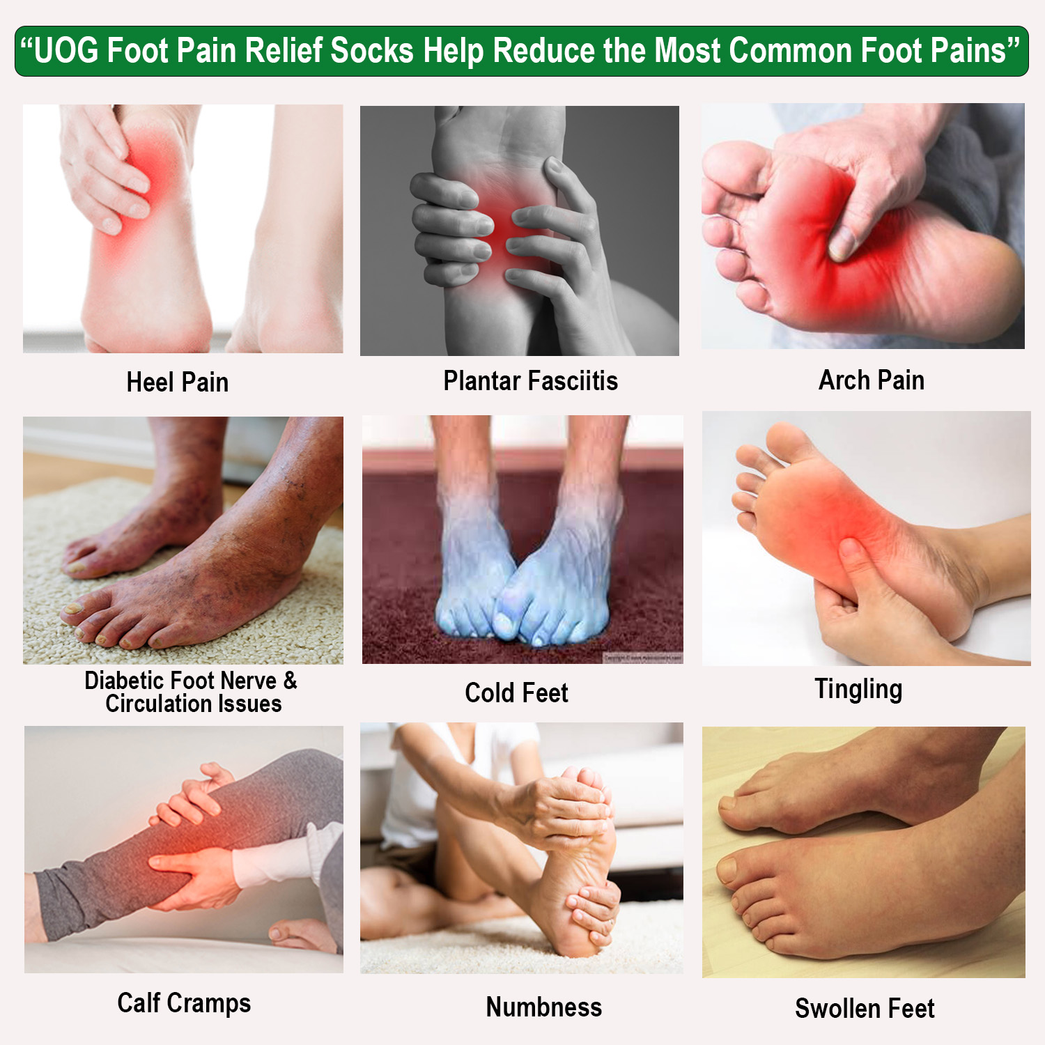 UOG (United One) Foot Pain Relief Socks. Relieve Heel Pain, Plantar ...